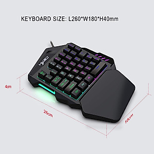 HXSJ V100 one-Handed Colorful Backlit Keyboard one Hand Mechanical Gaming Keyboard Mini Portable Wired Game Keyboard