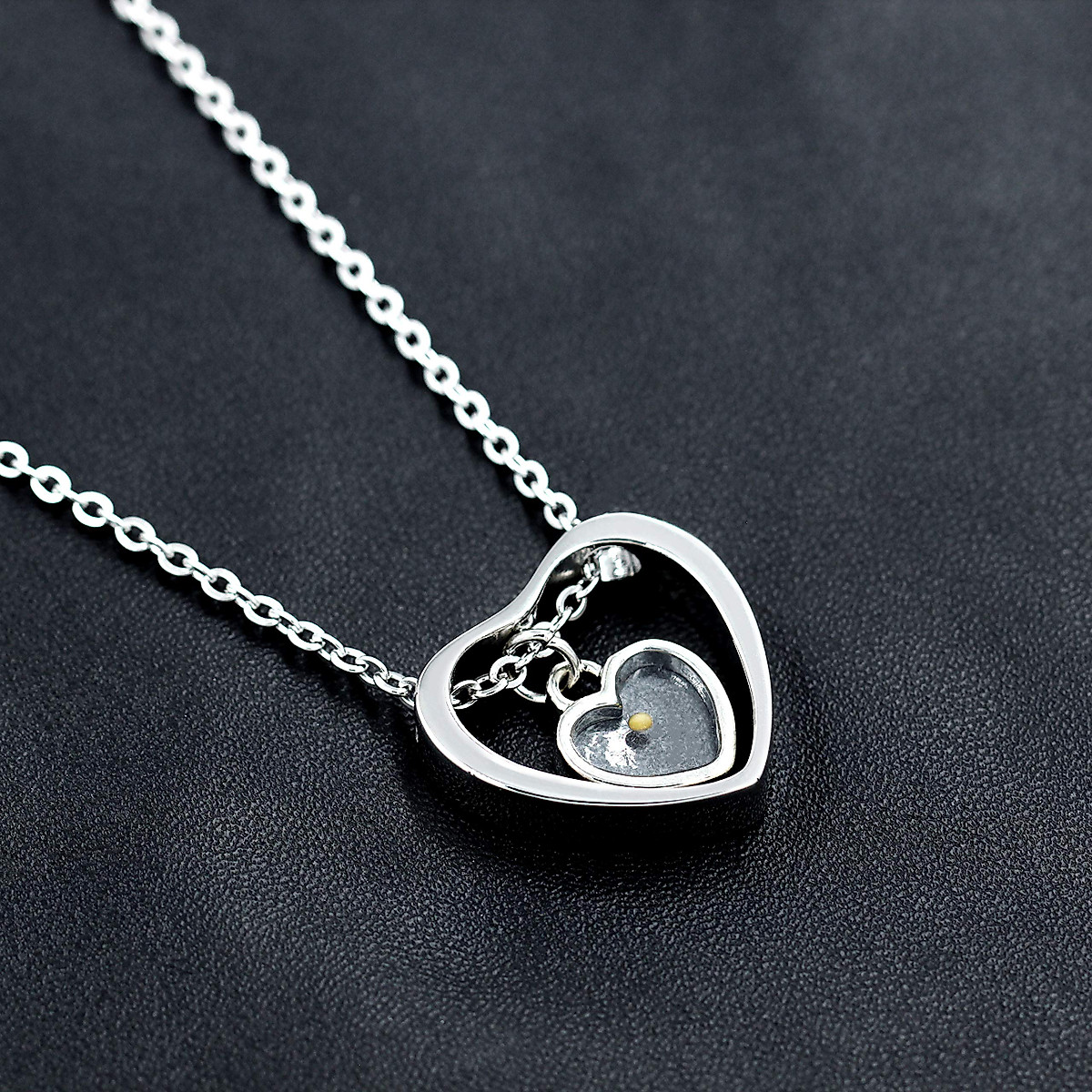 Uloveido Stainless Steel Double Hearts Necklace, Real Mustard Seed Heart Pendant Necklace for Women Ladies Y854 (Heart)