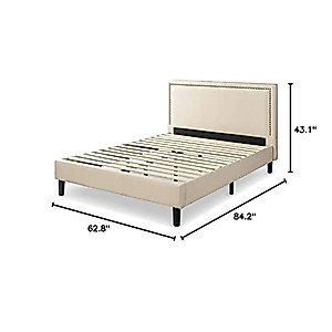 ZINUS Julio Upholstered Platform Bed Frame / Mattress Foundation / Nailhead Platform Bed Frame / Wood Slat Support / No Box Spring Needed / Easy Assembly, Queen