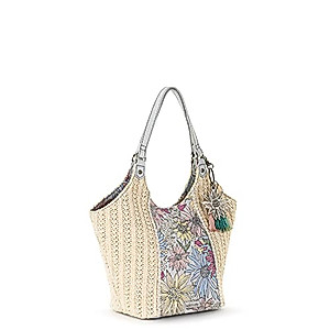 Sakroots Roma Straw Small Shopper, Blush Flower Garden