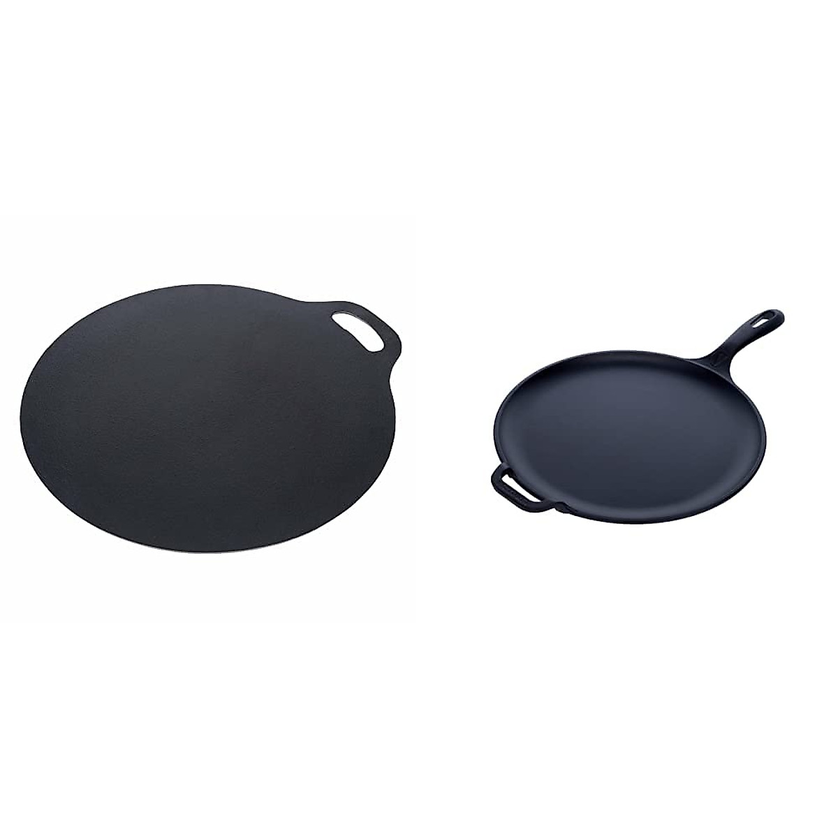 Victoria Cast Iron Pizza Crepe Pan and Comal Pizza Pan Bundle (15 Inch, 12 Inch)