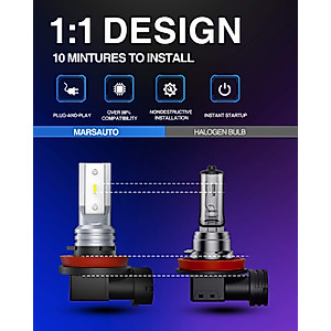 Marsauto H11 H8 H16 LED Fog Light Bulbs, 6000k Xenon White, Superior Bright CSP Chips 360-degree Illumination DRL, Halogen Bulbs Replacement for Cars,Trucks,SUVS