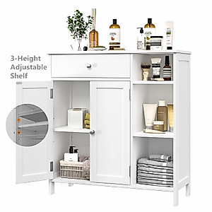 Irontar Bathroom Cabinet with Doors, Bathroom Floor Cabinet with Drawer & Adjustable Shelf, Kitchen Cupboard, Storage Cabinet for Living Room, Entryway, White CWG001W