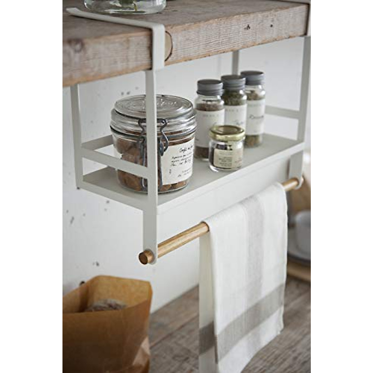 Yamazaki Home Undershelf Shelf Spice Rack-Kitchen Storage, Cabinet Organizer | Plastic + Wood, One Size, White