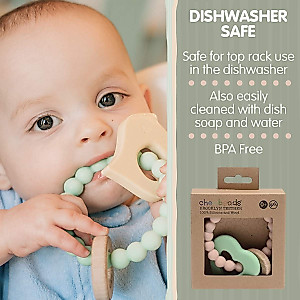 Chewbeads - Brooklyn Teething Toy - Silicone Teething Ring & Wood Teether for Infants, Babies & Toddlers - Baby Teether & Modern Baby Rattle - Medical Grade Silicone Baby Toy 3-6 Months - Grey