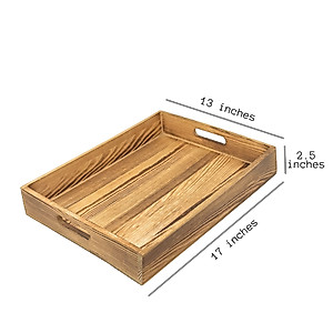 Wood Serving Tray with Handles Rectangular Wooden Coffee Table Breakfast Large Tray for Eating, Bedroom, Kitchen, Living Room - 17x13 inches