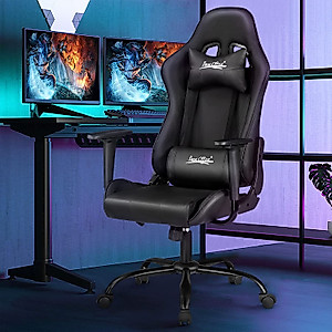 Gaming Chair Office Chair Desk Chair with Lumbar Support Headrest Armrest Task Rolling Swivel Ergonomic E-Sports Adjustable PC Gamer Chair Black