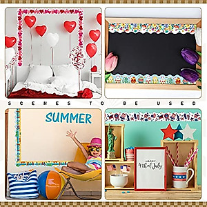 Geyee 360 Pcs Holiday Bulletin Board Borders Decorative Scalloped Border Trim Summer 4th of July Back to School Fall Halloween Christmas Bulletin Board Trim for Classroom School, 12 Design (Stylish)
