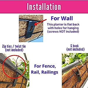 LaLaGreen Wall Hanging Planters - 2 Pack, 30 Inch Deck Railing Hanging Pot, Over the Rail Flower Boxes Black Window Plant Basket Attach to House Outdoor with Coco Liner Metal Fence Balcony Patio Porch