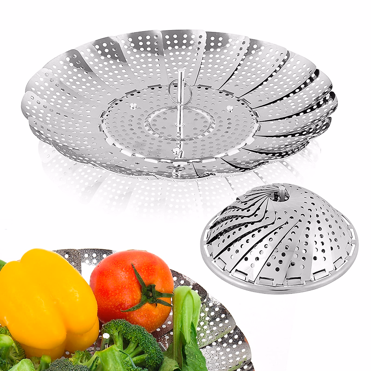 Sayfine Vegetable Steamer Basket, Premium Stainless Steel Veggie Steamer Basket for cooking - Folding Expandable Steamers to Fits Various Size Pot (Large(6.1" to 10.5"))