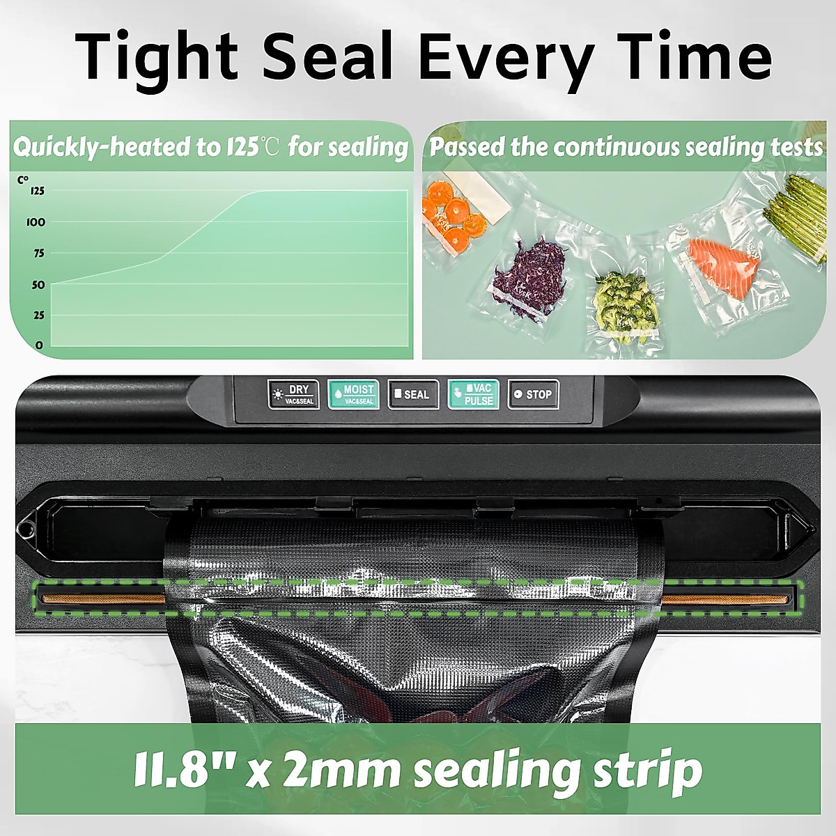 KVSK Vacuum Sealer Machine, 6-in-1 Compact Food Sealer Automatic Air Sealing System For Food Storage With Cutter and 11" x 9.8' Black Roll, One-Click Dry & Moist Vac Seal Mode