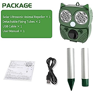 ZOVENCHI Ultrasonic Animal Repellent, Outdoor Solar Powered and Waterproof PIR Sensor Repeller, Motion Activated with Flashing LED Light and Sound Effectively Scares Away Cats, Dogs, Foxes, Birds