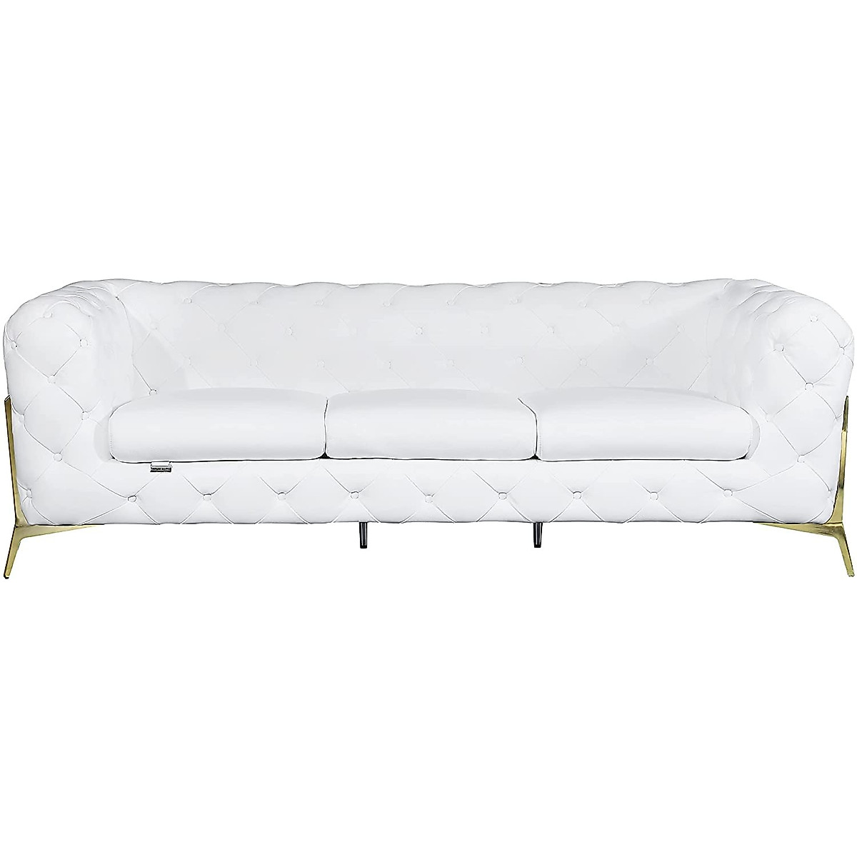 Blackjack Furniture Modena Modern Italian Leather Living Room Tufted Sofa, White