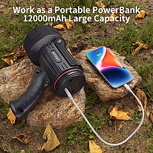 BUYSIGHT Rechargeable Spotlight Flashlight,1000,000 lumens Hand held Spotlight Waterproof Flashlight Hunting Lamp with red Filter (Graphite Black)