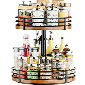 OVICAR Lazy Susan Turntable Organizer Adjustable - 2 Tier Wood Rotating Spice Rack 12 Inch Lazy Susan for Kitchen Countertop Cabinet Pantry Cupboard Dining Table Bathroom Coffee Bar Home Storage