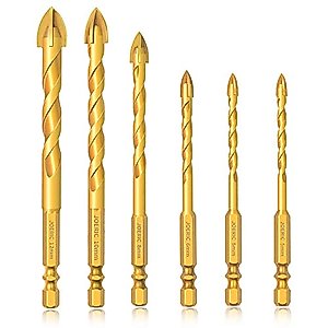6PCS Golden Ceramic Tile Drill Bits, JOERIC Masonry Drill Bits Set for Glass, Brick, Tile, Concrete, Plastic and Wood Tungsten Carbide Tip for Wall Mirror and Ceramic Tile with Size (5mm ~12mm).