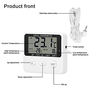 Walfront Digital Freezer Thermometer Battery Powere Universal Refrigerator Temperature Measuring Alarm Console with Probe for Kitchen Home Restaurants Bars, Thermostat