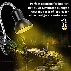 50W Reptile Heat Lamp, Set of 2 Bulbs, Basking Spot Lamp with 360°Rotatable Clip, Clamp Lamp for Aquarium Adjustable Light and Temperature with Holder UVA UVB Bulb for Lizard Turtle Snake Amphibian
