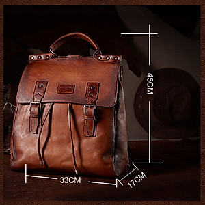 Denny&Dora Genuine Leather Backpack Vintage Laptop Bag Luxury Bookbag MensCasual Travel Daypack Large Capacity (Brown)