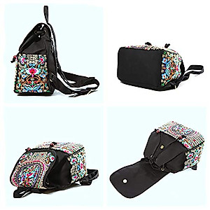 Goodhan Embroidered Women Backpack Purse Anti-theft Casual Shoulder Bag Satchel Bags Lightweight Daypack