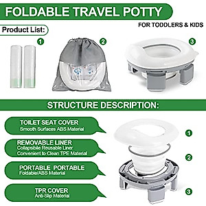 INNOWEST® Travel Potty, Toddler travel potty, Portable toddler potty, travel potties foldable, toddler potty folding toilet, apply to seat emergency toilet for car, outdoor, indoor toilet, Grey