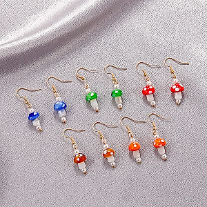 Cute Mushroom Dangle Drop Earrings Creative 3D Simulation Lightweight Mushroom Pearl Earrings Handmade Funny Food Vegetable Mushroom Earrings for Women (Brown)