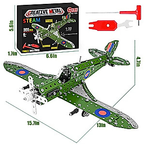 STEM Building Toys Model Airplane Kits for Boys 8-12,Airplane Model Scale 1:32 Metal Building Kit,Erector Set Model Planes for Kids 8-12,Best Airplane Gifts for Hurricane Fighter Fans