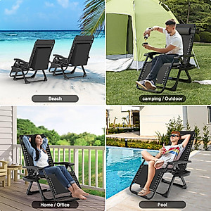 Suteck Zero Gravity Chair with Fans, Reclining Camping Lounge Chair w/Upgraded Lock and Cup Holder, Reclining Patio Chairs Folding Recliner for Indoor and Outdoor, Cool All Summer