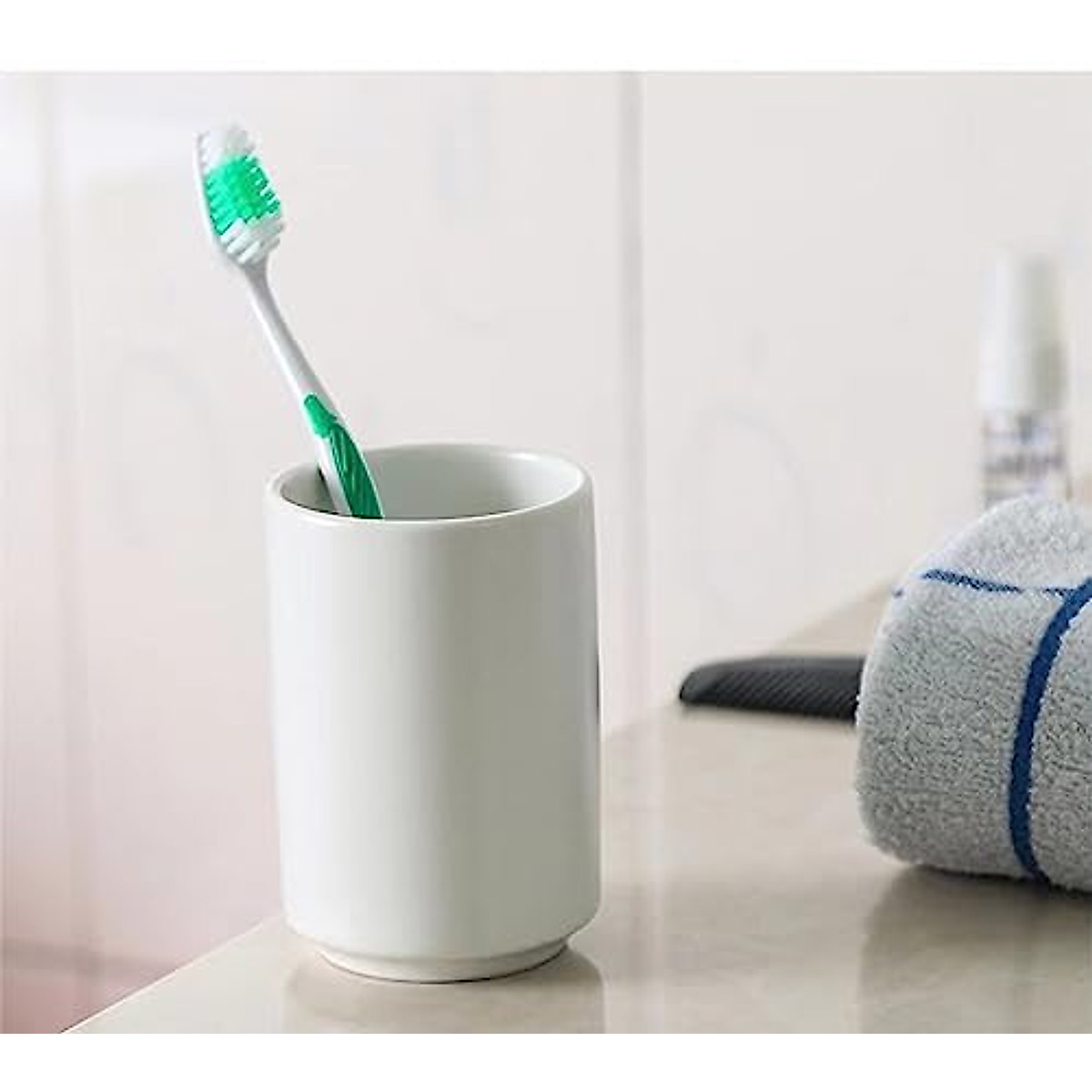 RabyLeo Japanese Simple Black and White Style handleless Ceramic Mug Hotel Teacup Toothbrush Cup Washing Mouth Cup. (White)