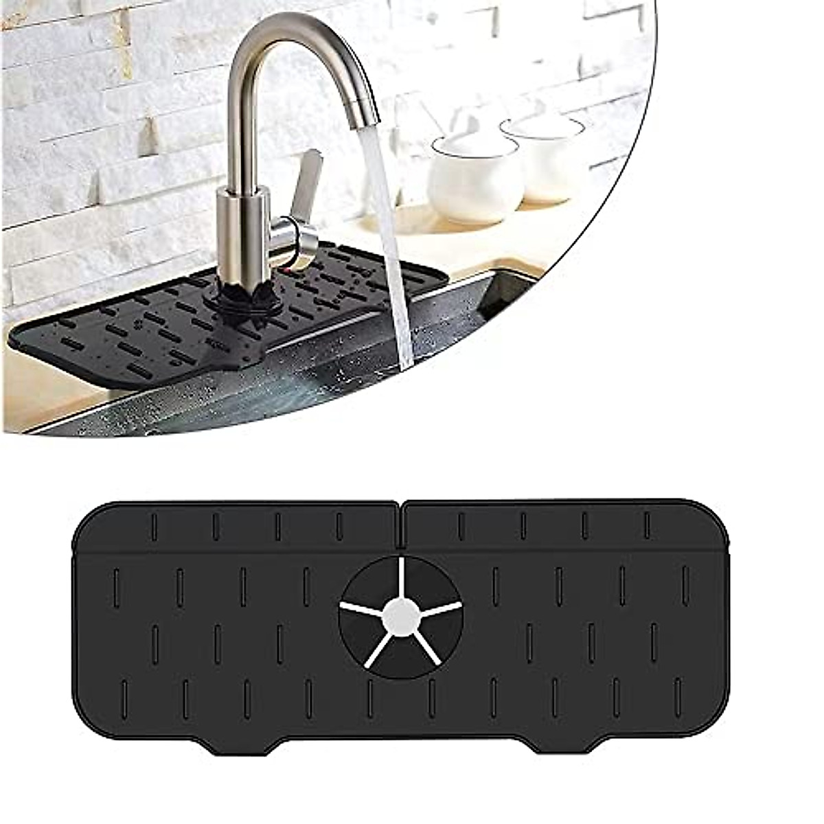 Silicone Faucet Drip Catcher Kitchen Sink Splash Mat, Water Catcher Tray Behind Faucet Handle Drip Pad Drip Protect Splash Countertop For Room -Gray