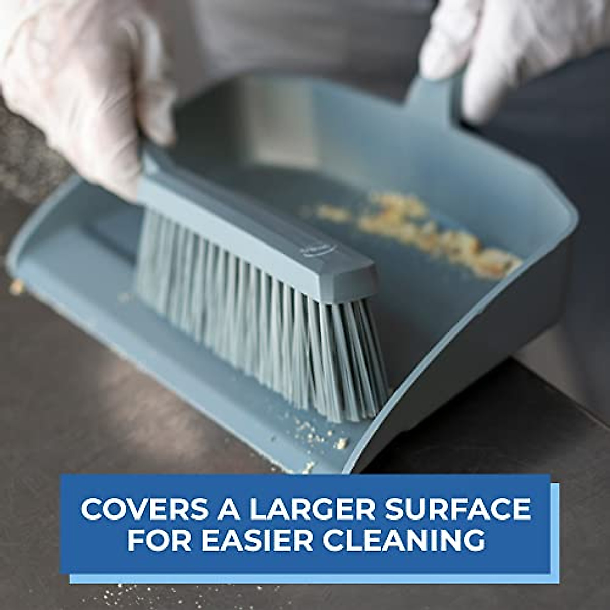 Vikan 45873 Bench Cleaning Brush, Polypropylene/Polyester Soft Bristle Dustpan Brush & Sweeper With Handle, 14-Inch, Blue