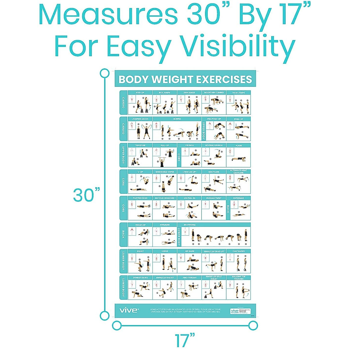 Vive Bodyweight Exercise Poster - Workout Poster for Home Gym Decor ...