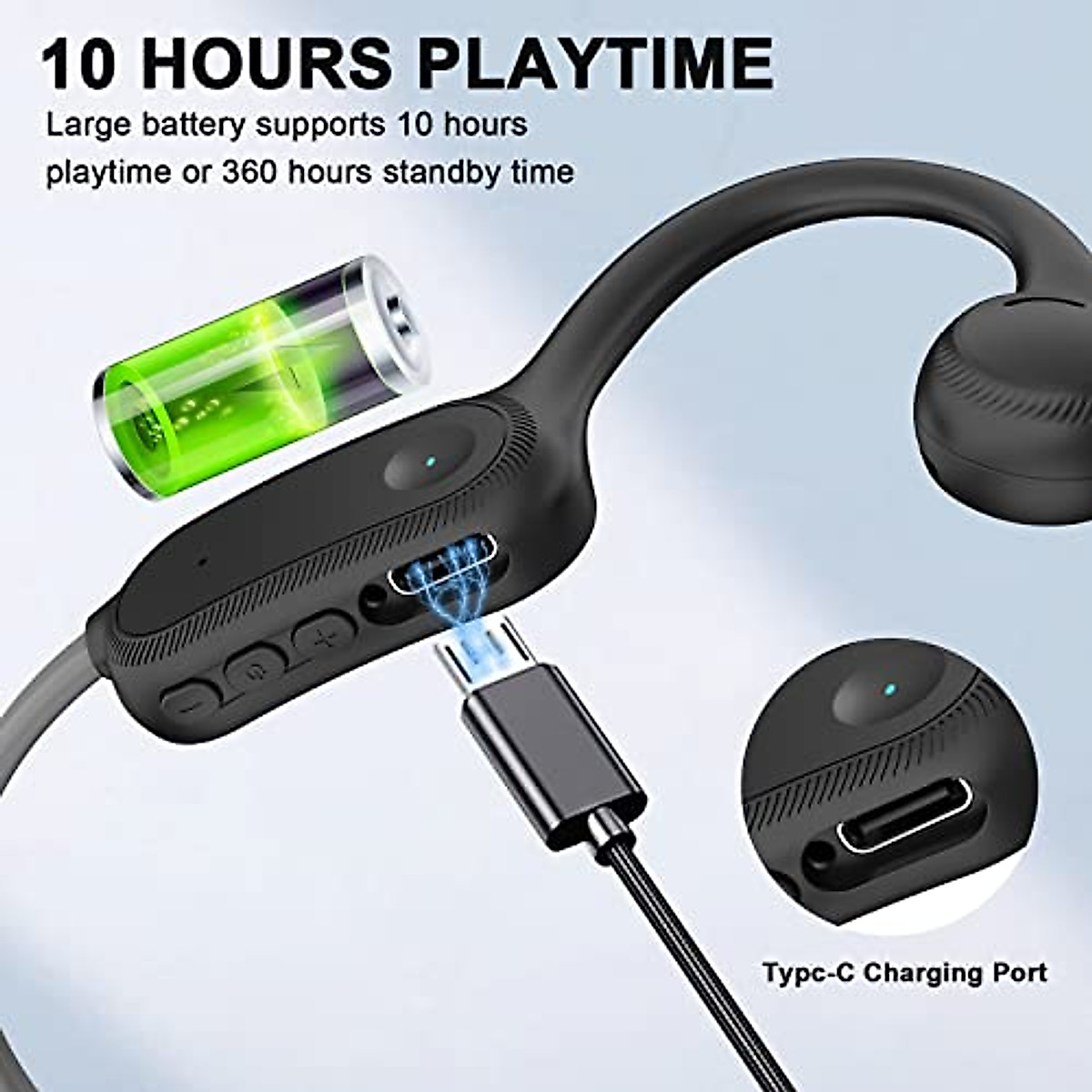Open Ear Headphones Wireless Bluetooth 5.2, Bone Conduction Headphones Up to 10H Playtime Built-in Mic Wireless Bluetooth Headphones IPX4 Waterproof Headset for Running, Gym, Hiking, Cycling