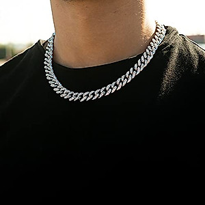 HIPBLING Silver Cuban Link Chain for Mens Miami Cuban Necklace Diamond Iced Out Chain 13mm 18inch Bling Rapper Hip Hop Necklaces Jewelry Gift for Men Women