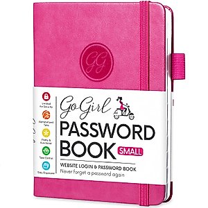 GoGirl Password Book with Alphabetical tabs - Internet Address & Password Keeper Logbook for Password Organization. Journal Notebook for Saving Website Logins Pocket Size 4.0"x5.5", Hot Pink