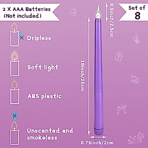 Enhon 8 Pieces Flameless Candles 10 Inch Flameless Taper Candles LED Candles Battery Operated Flickering Candles for Wedding Christmas Dinner Church Spell Holiday Advent Rituals(Purple)