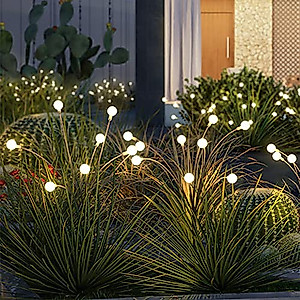 2 PCS Solar Powered Firefly Lights 8 LED Starburst Swaying Lights Swaying When Wind Blows IP65 Waterproof Decorative Solar Starburst Swaying Garden Lights for Yard Patio Pathway (Warm)