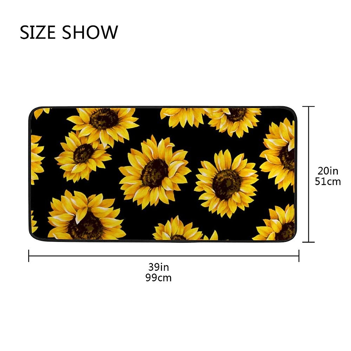 BVOGOS Kitchen Rug, Floor Mat Sunflower Black Design Non Slip Runner Doormat for Kitchen Bathroom Decor - 39 x 20 inches