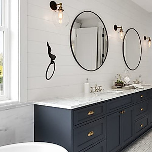 Cast Iron Nautical Whale Hand Towel Holder Ring, Wall Mounted Rings for Hanging Towels, Washcloths, and More, Rustic Coastal Bathroom Decor for Beach Houses, 8 Inches