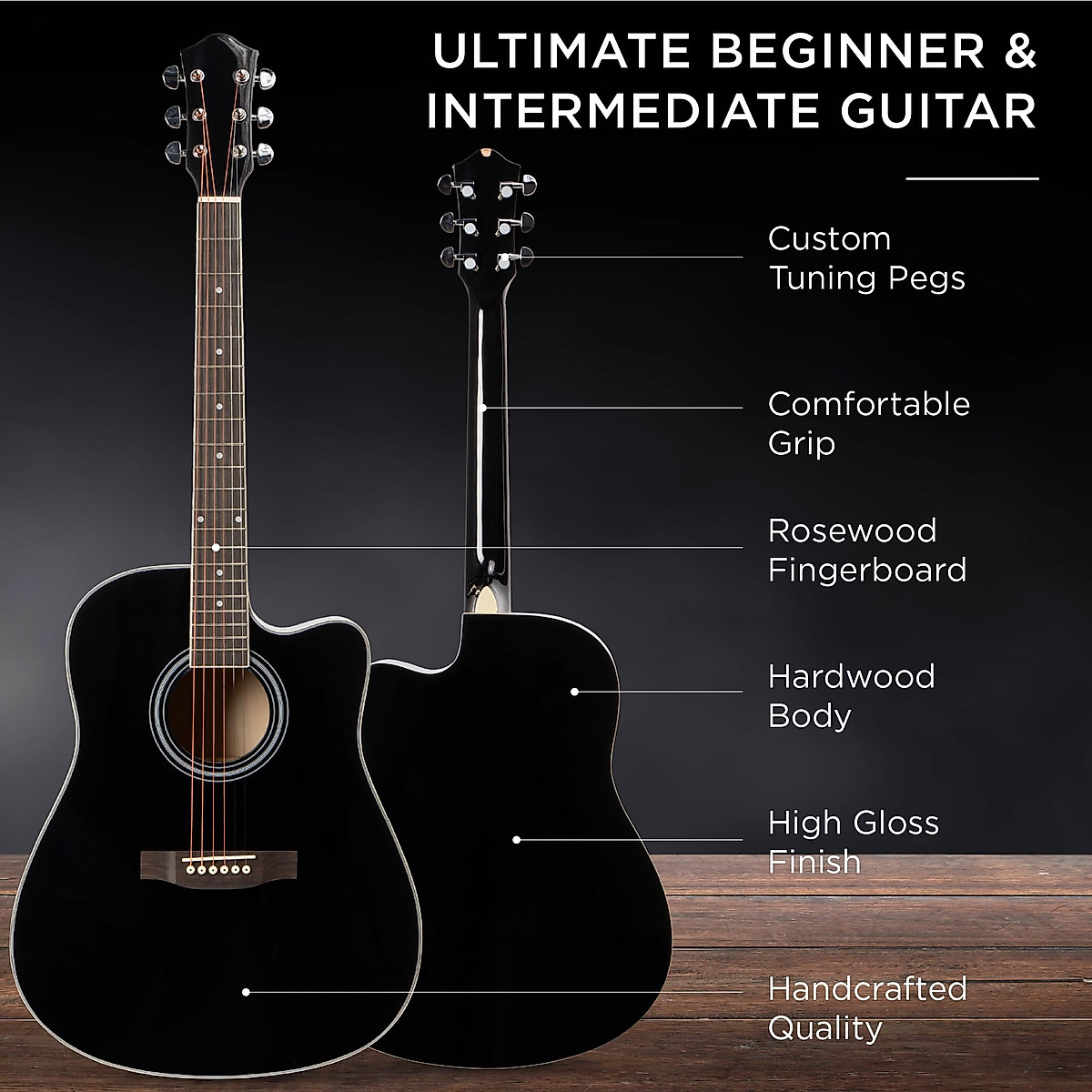 Best Choice Products 41in Beginner Acoustic Guitar Full Size All Wood Cutaway Guitar Starter Set Bundle with Case, Strap, Capo, Strings, Picks - Black