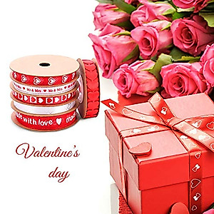 Zhanmai 6 Pieces Valentine's Day Ribbons Printed Heart Wired Ribbons Craft Satin Ribbons for Gift Wrapping DIY Supplies