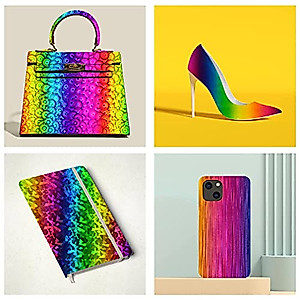 HYANG Holographic Geometry Geometry Iridescence Rainbow PU Faux Leather Sheets 1 Roll 12"X53"(30cmX135cm), Faux Leather Very Suitable for Crafts Making Leather Earrings, Bows, Handbag ，Sewing