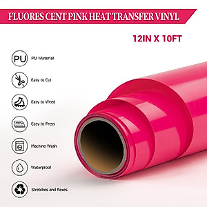 HTVRONT HTV Vinyl Neon Green Heat Transfer Vinyl Roll - 12in x10ft PU Vinyl HTV Iron on Vinyl Easy to Cut & Weed for Heat Vinyl Design (Fluorescent Green)