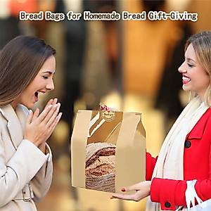 100 Pcs(13.7x8.2x3.5 in) Paper Bread Bags for Homemade Bread, Sourdough Bread Bags with Window, Sourdough Storage Bread Bags for Bread Packaging includes 500 Cute Seal Stickers