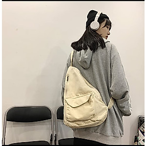 Canvas Sling Bag Backpack, Crossbody Shoulder Chest Bag with Adjustable Strap for Men Women Travel Hiking (White)