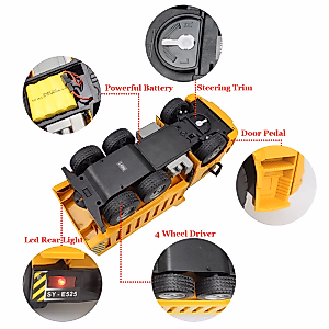 fisca Remote Control Truck, 1/20 Scale 6 Channel 2.4Ghz RC Dump Truck Construction Vehicle Toy with LED Lights and Simulation Sound for Kids