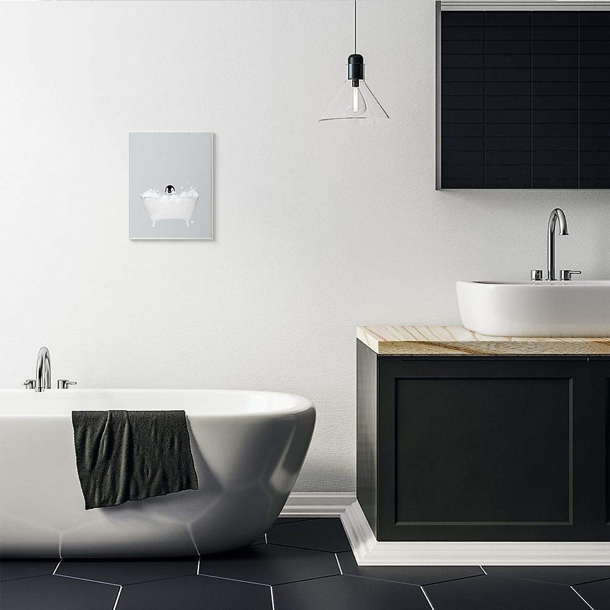 Stupell Industries Penguin Blue Bath Cute Animal Design, Designed by Leah Straatsma Art, 10 x 0.5 x 15, Wall Plaque