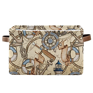 Vintage Anchor Lighthouse Storage Basket Bins Foldable Decorative Storage Box Laundry Hamper Baskte Storage for Pet Books Clothes Makeup Nursery Closet Office,1 pcs