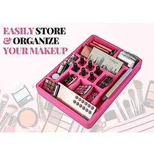 Polar Whale 2 Makeup Pink Drawer Organizers Tray Washable Waterproof Durable Foam Insert for Home Bathroom Bedroom Office 12.9 x 17.9 Inches 16 Compartments for Lipstick Eyeliner Cosmetics and More