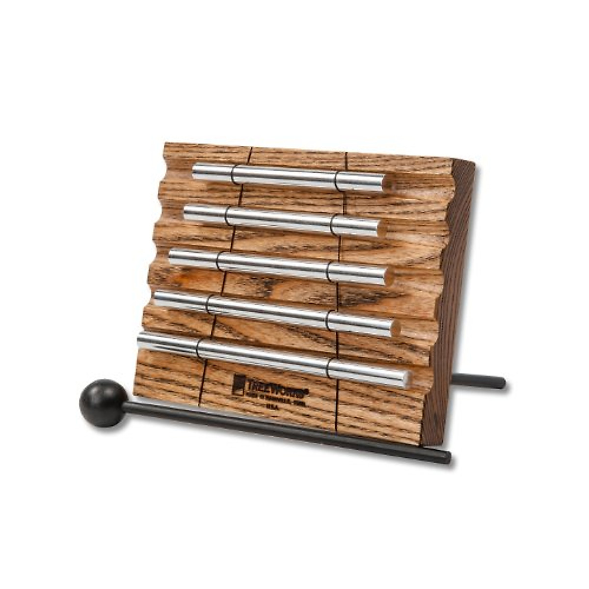 Treeworks Chimes Energy Chime with Mallet for Meditation, Sound Healing or Yoga, 5 Notes –– Made in U.S.A. –– Long Resonance with Brilliant Tone, Solid Tennessee Hardwood Mantle (TRE430)